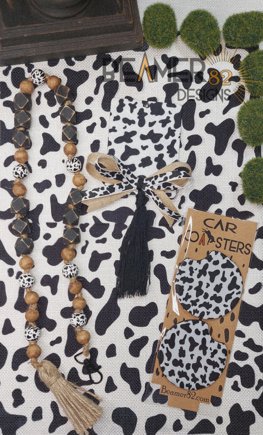Car Accessories Set Cow Print Felt Freshie Car Coasters - Etsy