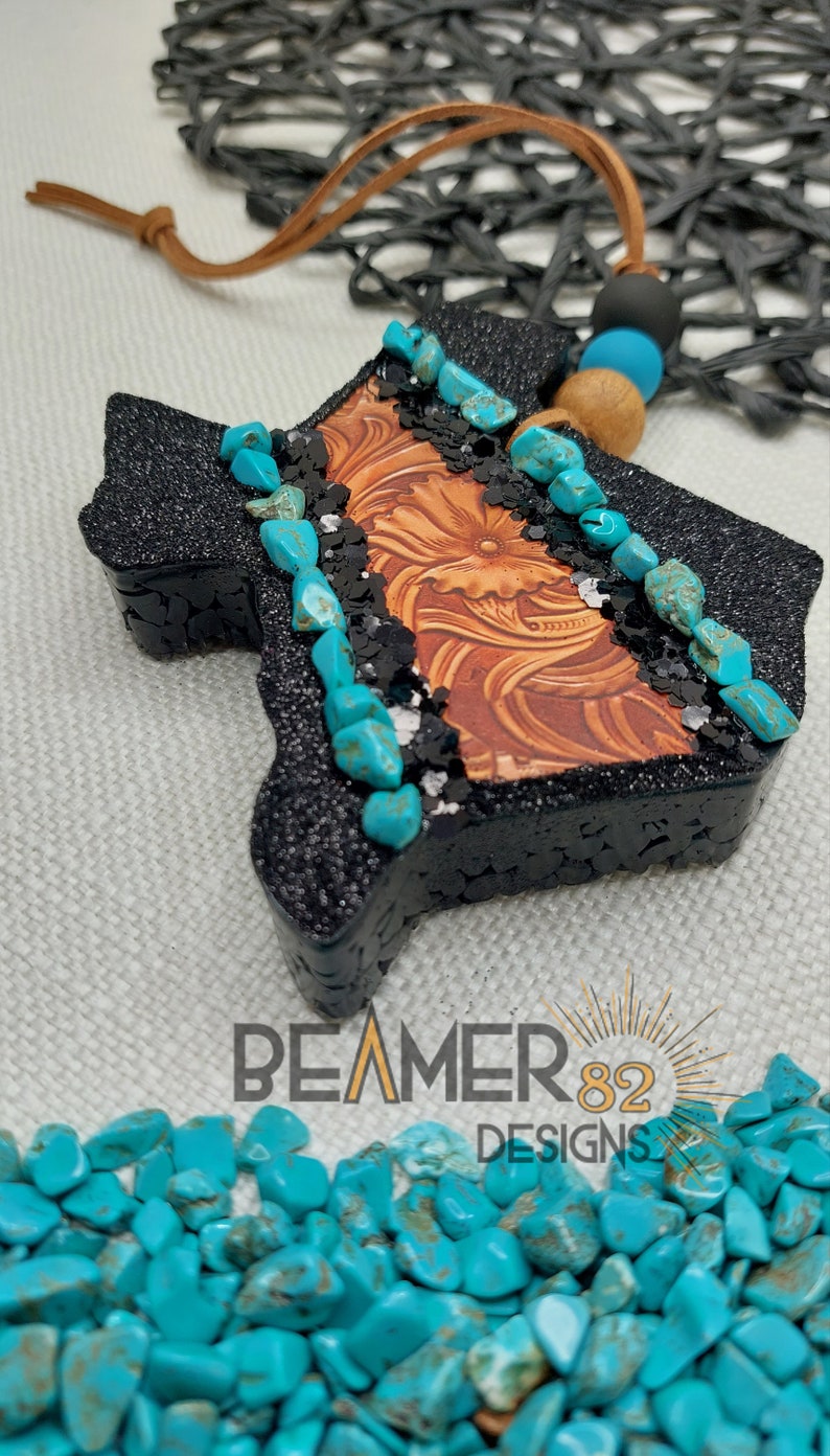 Texas Freshie Tooled Leather Print and Turquoise Air - Etsy
