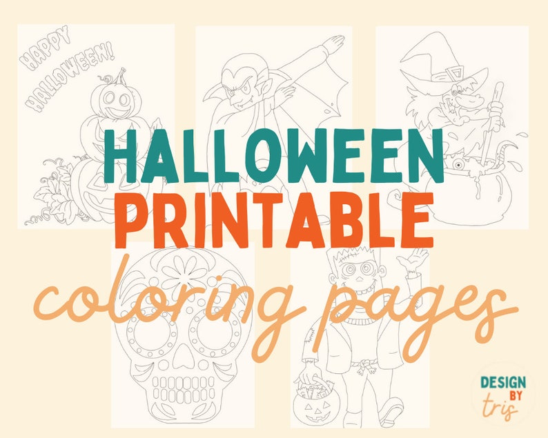 Halloween Printable Coloring Pages, 5 Pages, Digital Download - Etsy