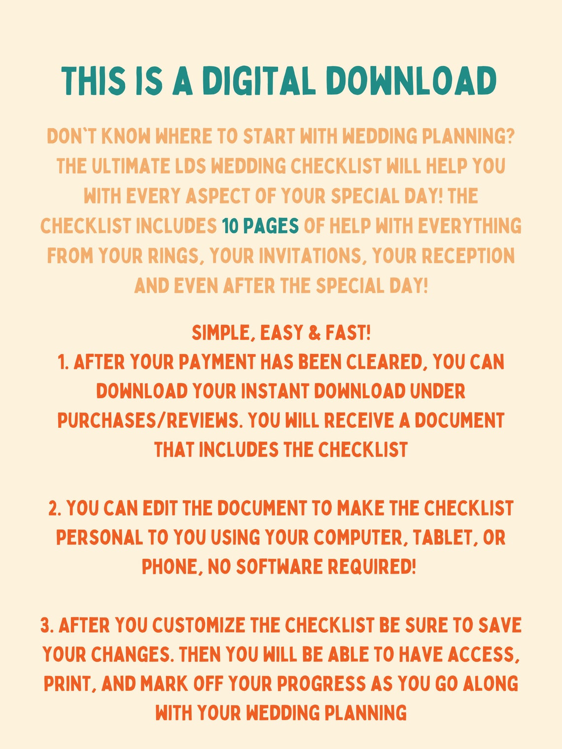 The ULTIMATE LDS Wedding Checklist, 10 Pages, Digital Download, Wedding ...