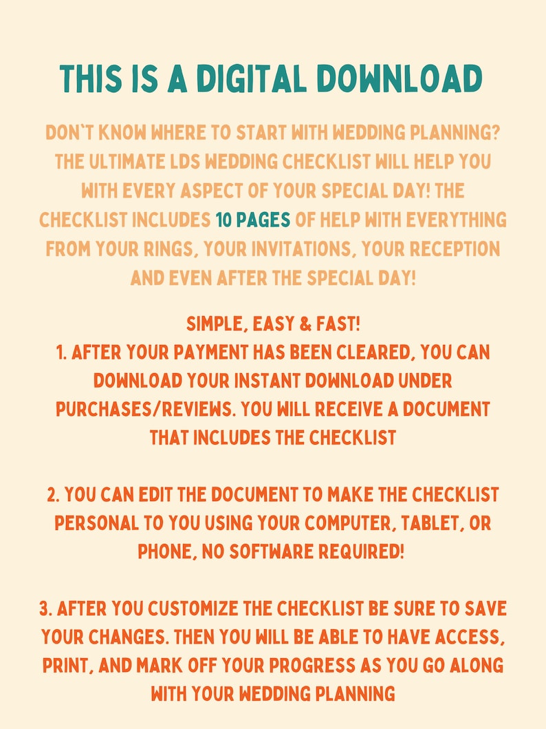 The ULTIMATE LDS Wedding Checklist, 10 Pages, Digital Download, Wedding ...