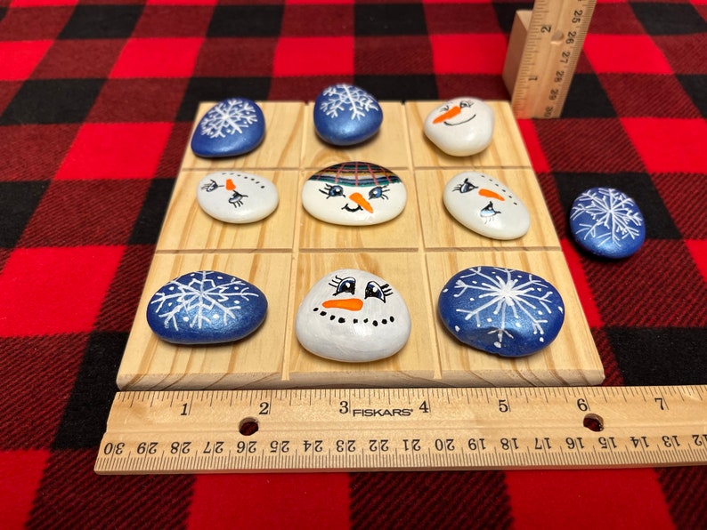 Tic Tac Toe Winter Christmas Wooden and Stone Snowman Game - Etsy