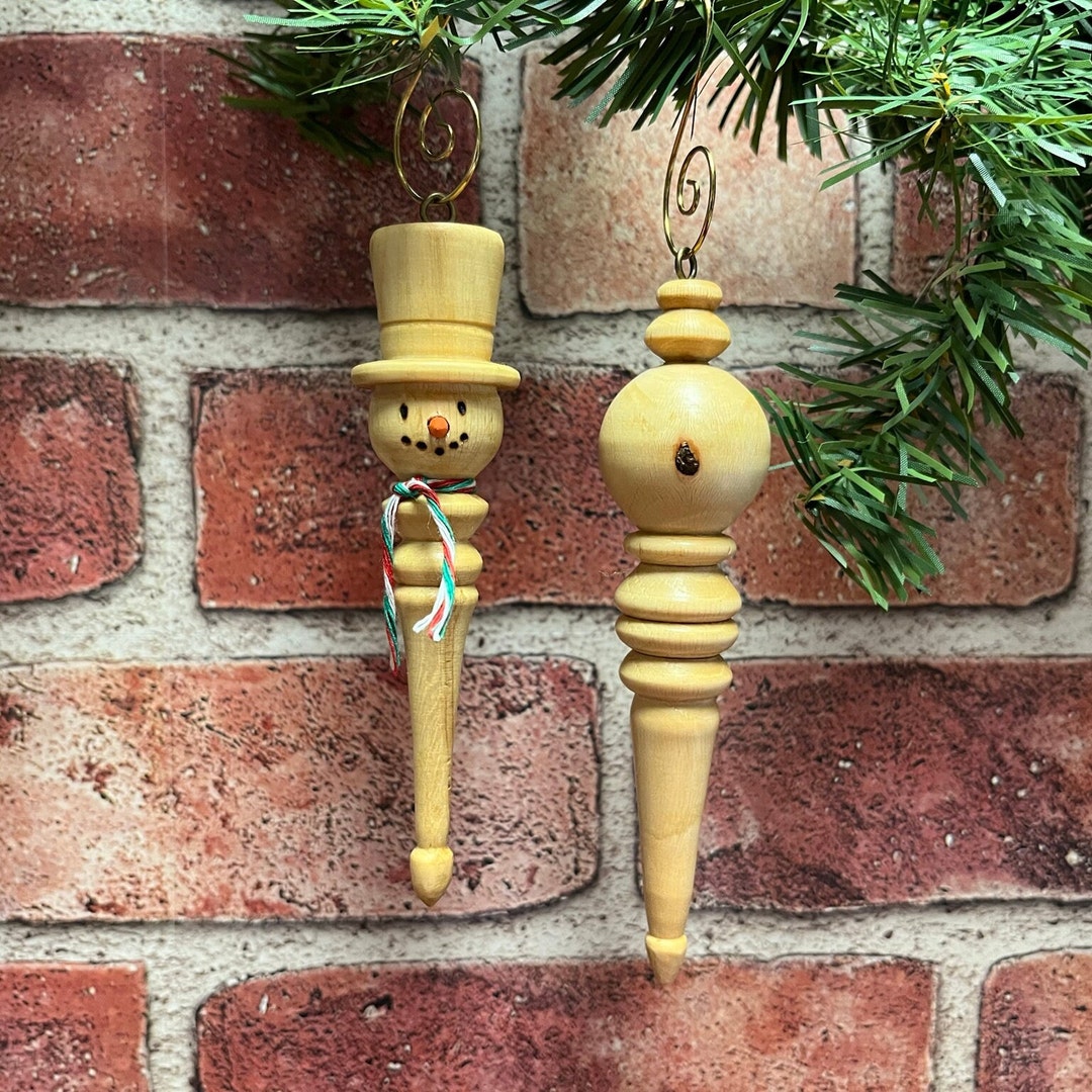 Handmade Wood Christmas Ornaments: Snowman & Icicle Set - Etsy