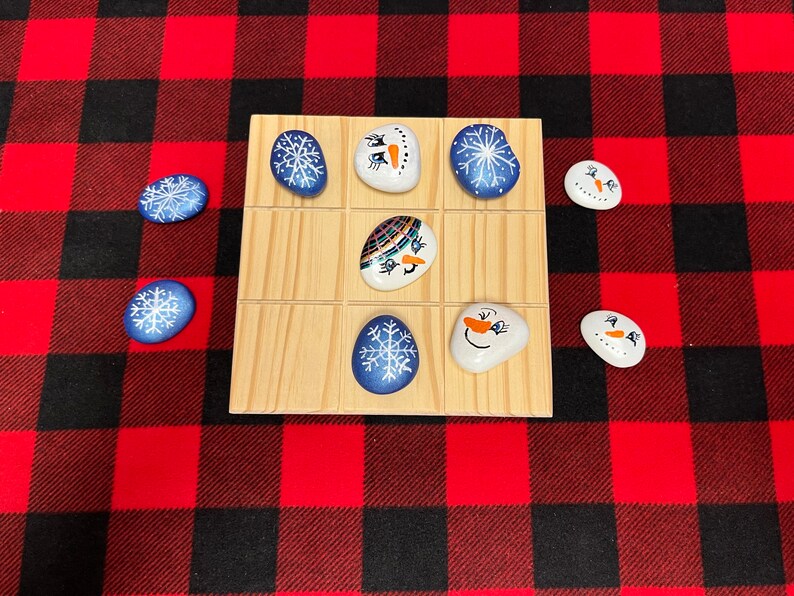 Tic Tac Toe Winter Christmas Wooden and Stone Snowman Game - Etsy