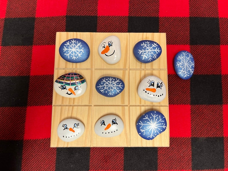 Tic Tac Toe Winter Christmas Wooden and Stone Snowman Game - Etsy