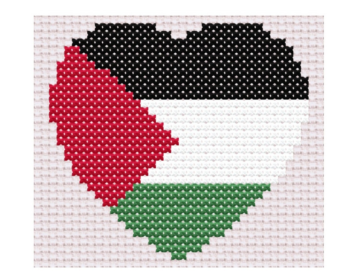 Palestine Flag Heart Tatreez Pattern - Etsy