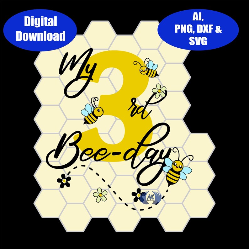Bee-themed Third Birthday Digital Design Download in Adobe Illustrator ...