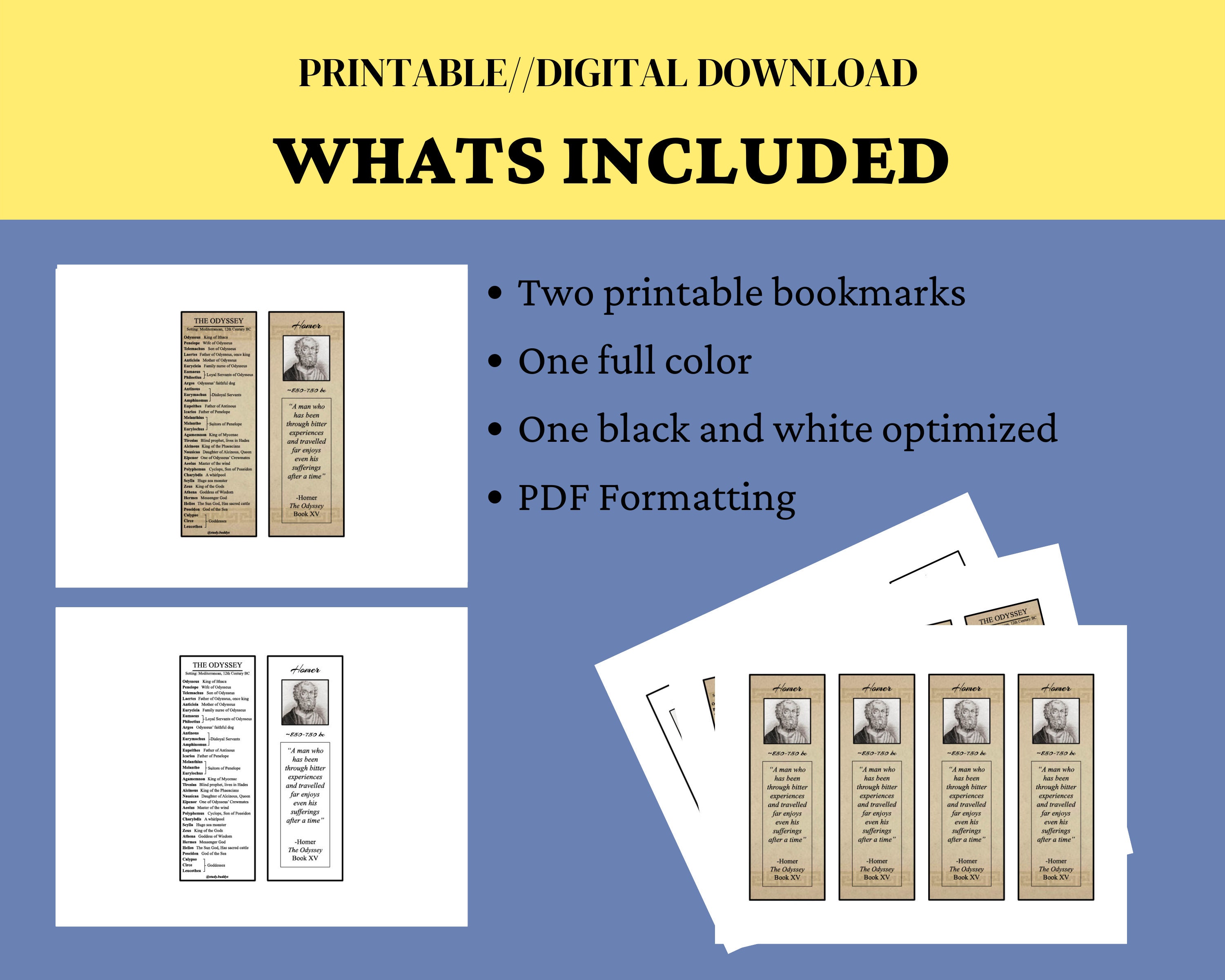 Homer the Odyssey Bookmark/character List - Homeschool, Drama Classroom ...