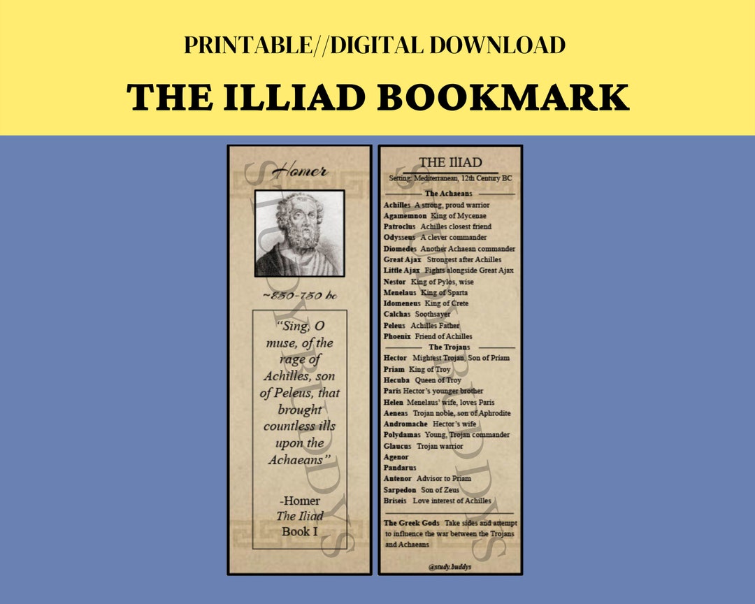 Homer the Illiad Bookmark/character List - Homeschool, Drama Classroom ...