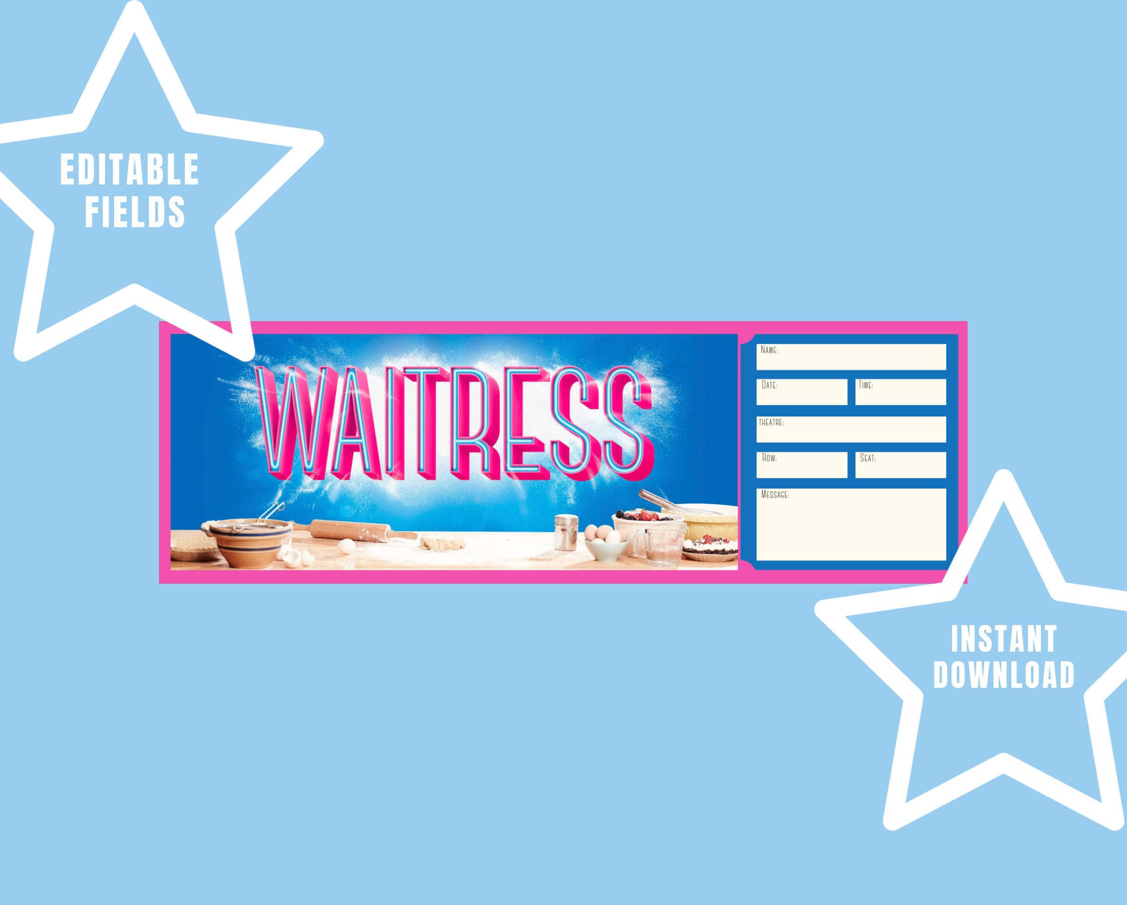 Printable WAITRESS Broadway Faux Ticket, Surprise Editable Gift ...