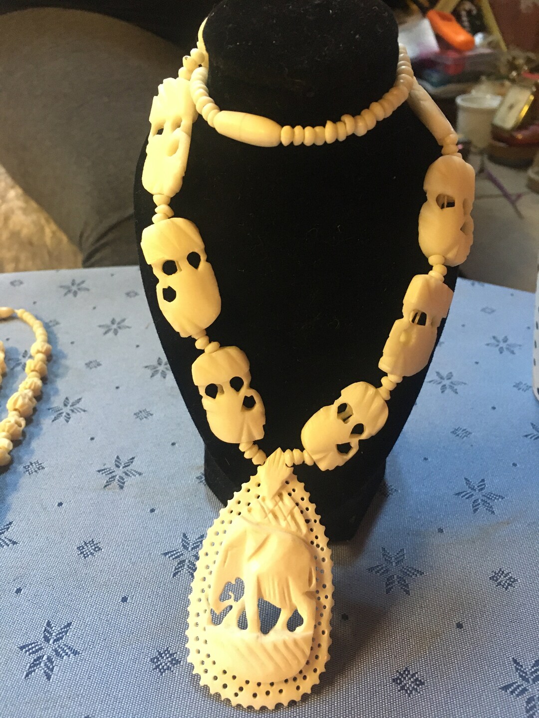 Chinese Carved Bone Elephant Necklace - Etsy