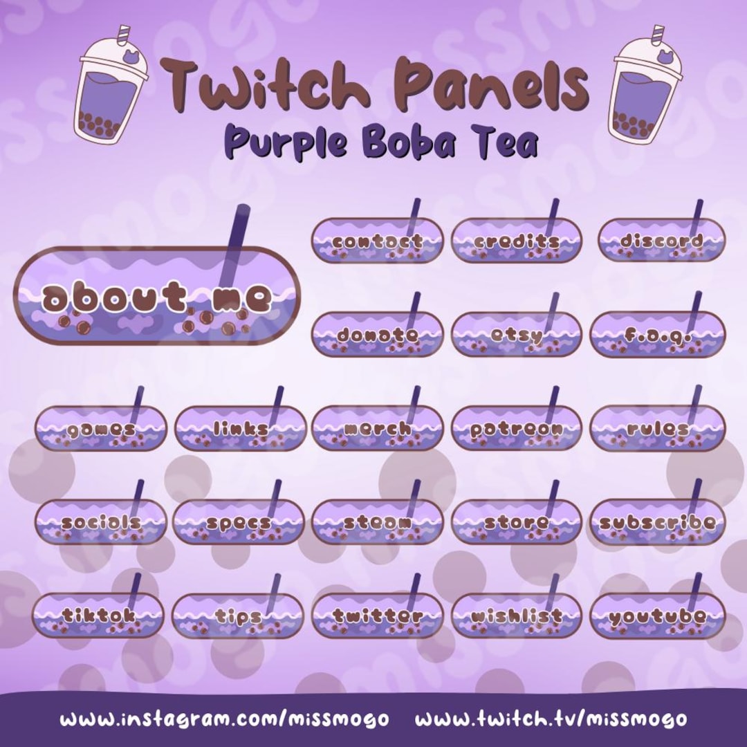 Purple Boba Tea Panels for Twitch | Cute Panels for Streamers | Cozy ...