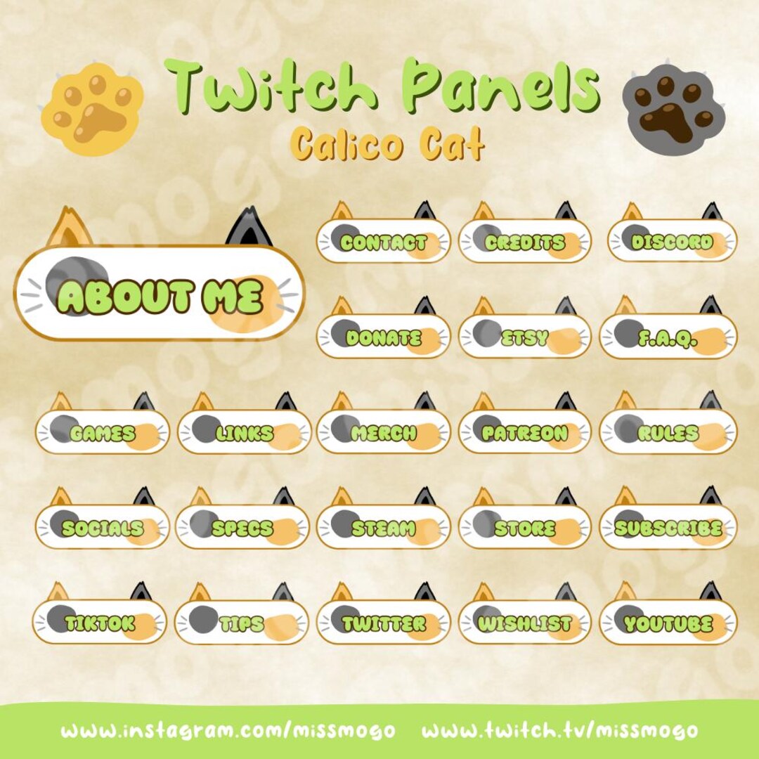 Calico Cat Panels for Twitch | Cute Panels for Streamers | Cozy Gamer ...