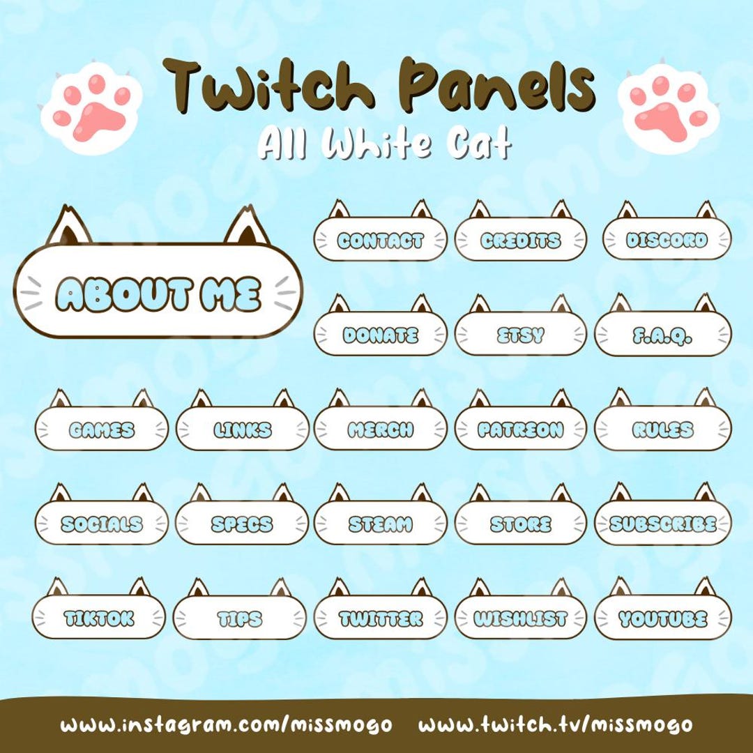 White Cat Panels for Twitch | Cute Panels for Streamers | Cozy Gamer ...