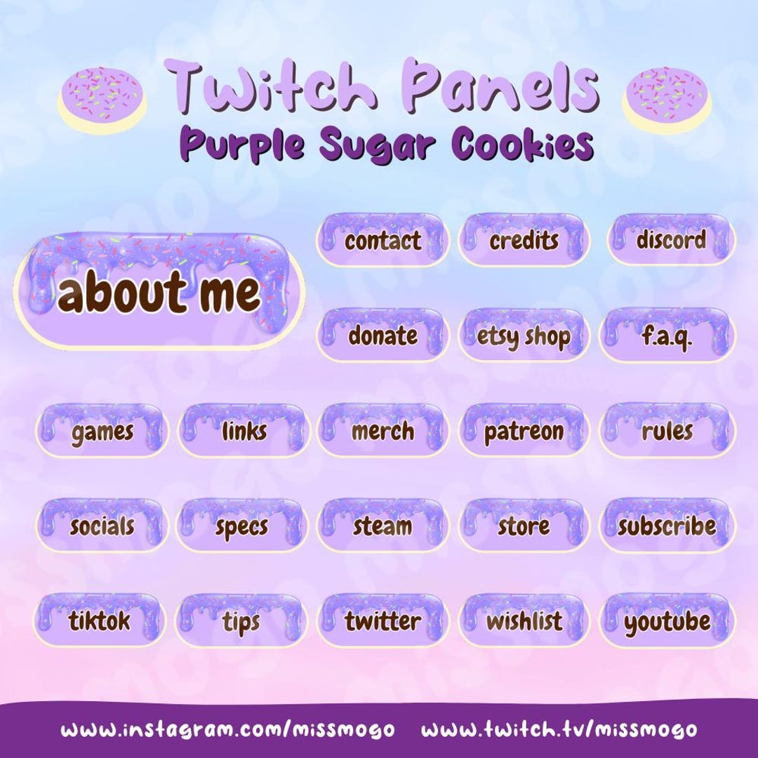 Purple Sugar Cookie Panels for Twitch | Cute Panels for Streamers ...