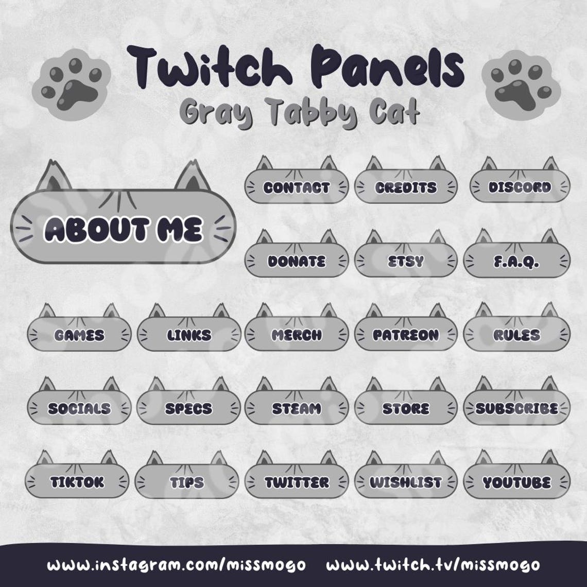 Gray Tabby Cat Panels for Twitch | Cute Panels for Streamers | Cozy ...