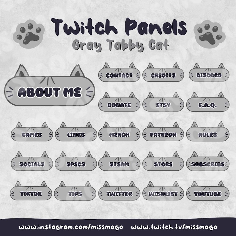 Gray Tabby Cat Panels for Twitch | Cute Panels for Streamers | Cozy ...