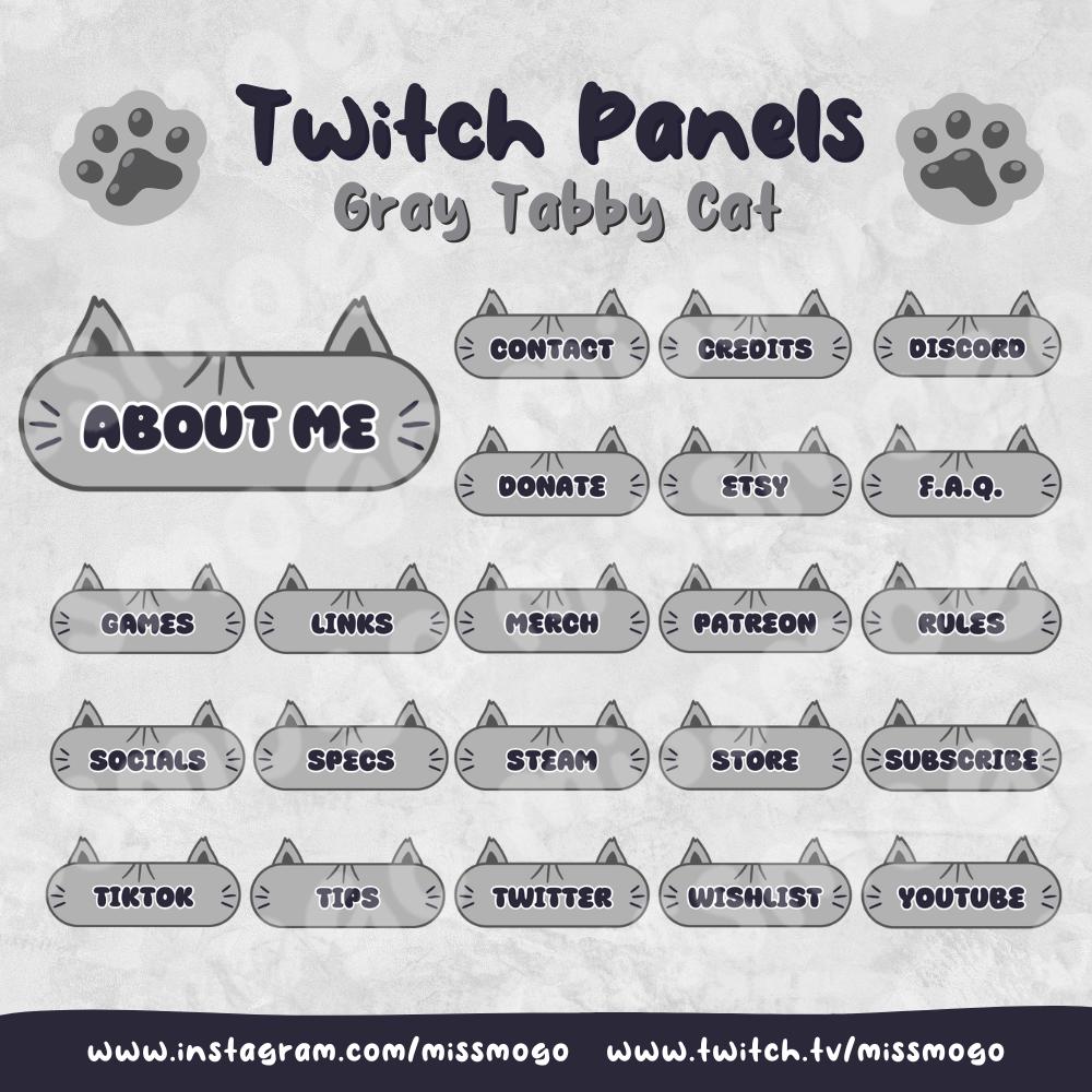 Gray Tabby Cat Panels for Twitch | Cute Panels for Streamers | Cozy ...