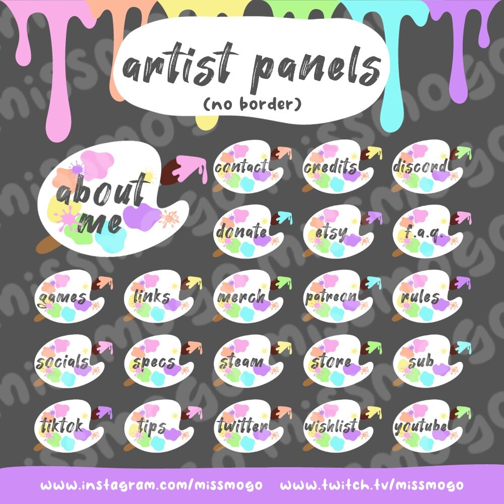 Paint Palette Panels for Twitch | Cute Panels for Streamers | Cozy ...