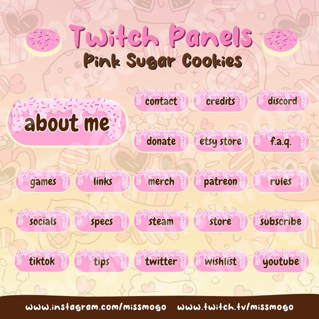 Pink Sugar Cookie Panels for Twitch | Cute Panels for Streamers | Cozy ...