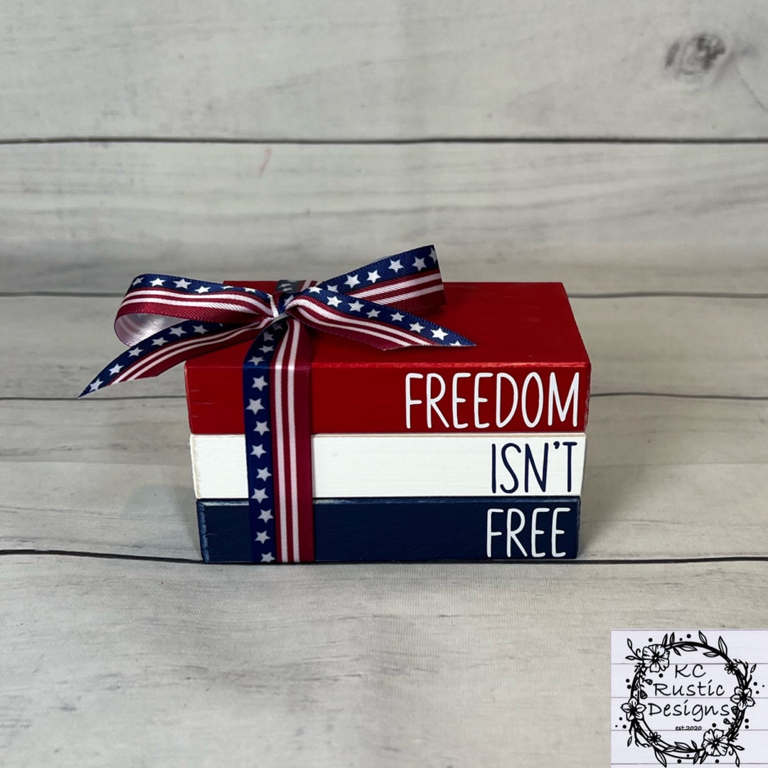 Patriotic Mini Wood Book Stack/patriotic Decor/ Tier Tray Decor/4th of ...