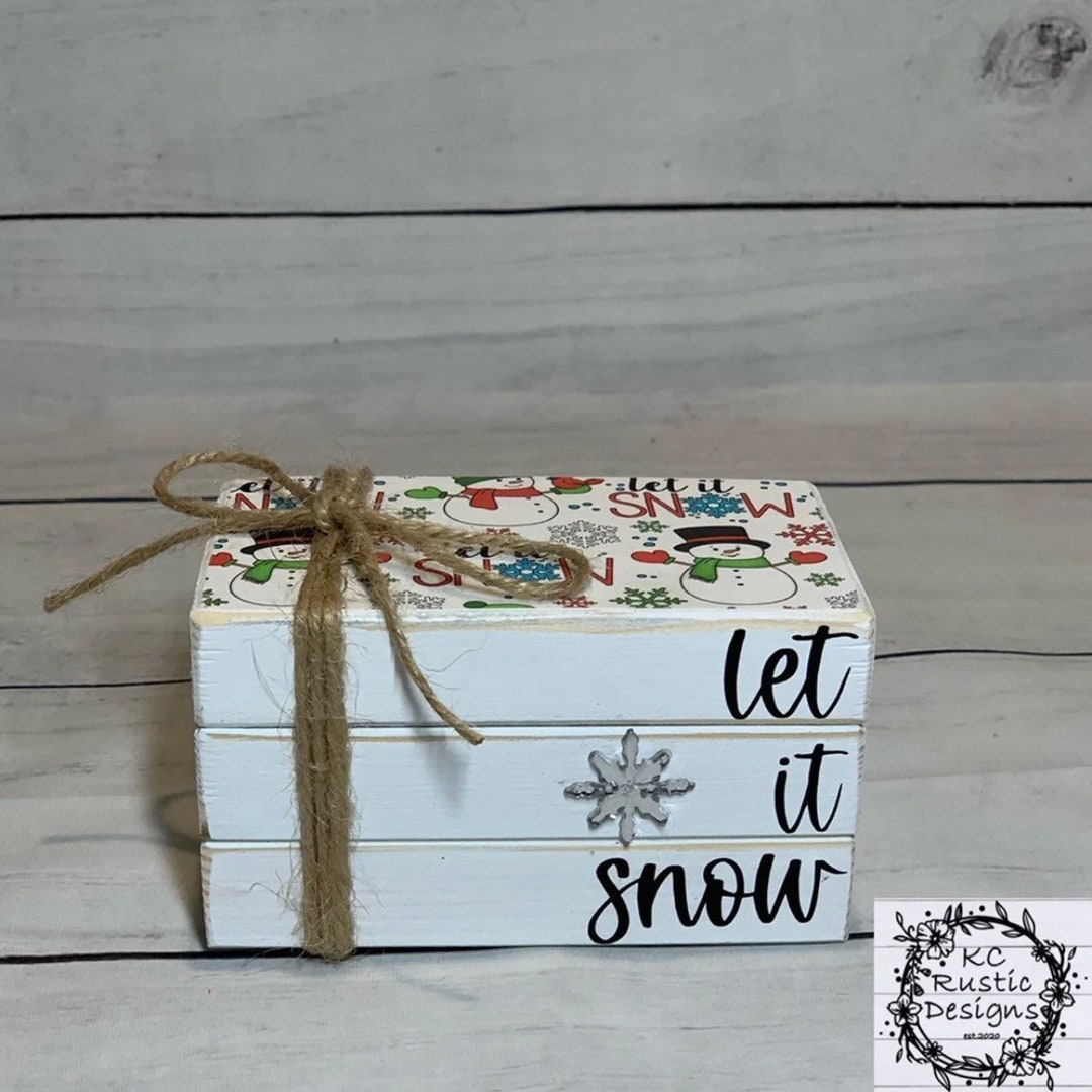Let It Snow Mini Wood Book Stack/ Tiered Tray Decor/ Christmas Books ...