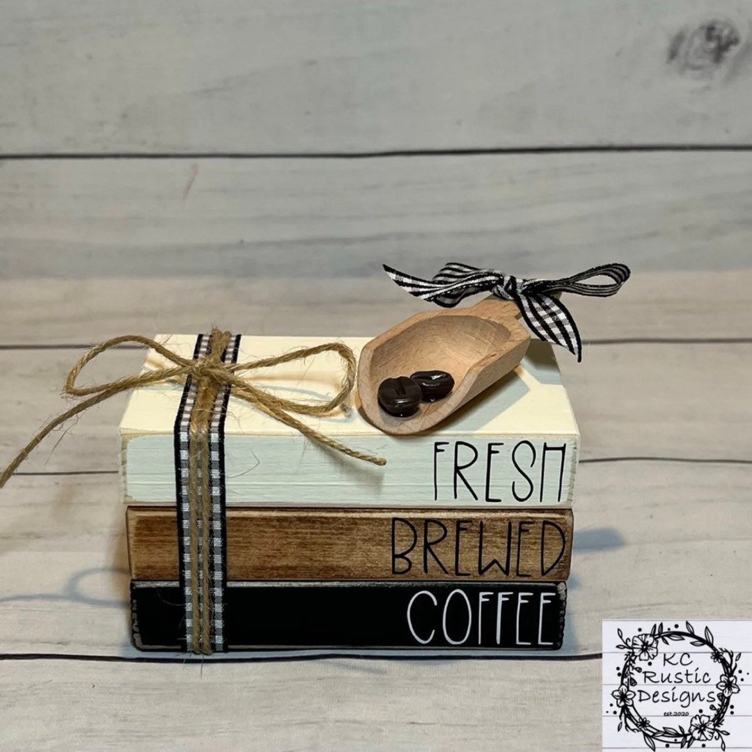 Coffee Mini Wood Book Stack With Scoop/ Coffee Bar/ Tier Tray Decor ...