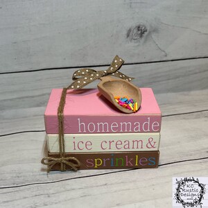 Ice Cream Mini Wood Book Stack With Scoop/ Sprinkles/ Ice Cream Tier ...