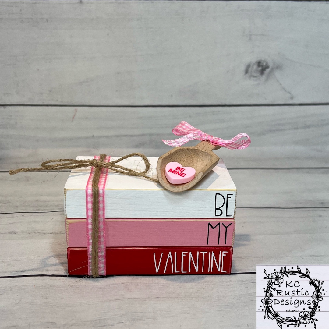 Valentine Mini Wood Book Stack With Scoop/ Coffee Bar/ Tier Tray Decor ...