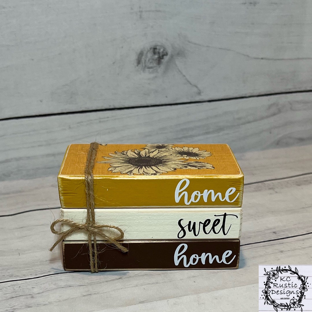 Sunflower Mini Wood Book Stack/ Home Decor/ Wood Books/ Tier Tray Decor ...