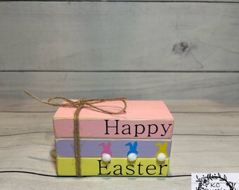 Farmhouse Easter Wood Book Stack, Easter Decor, Mini Wood Books ...