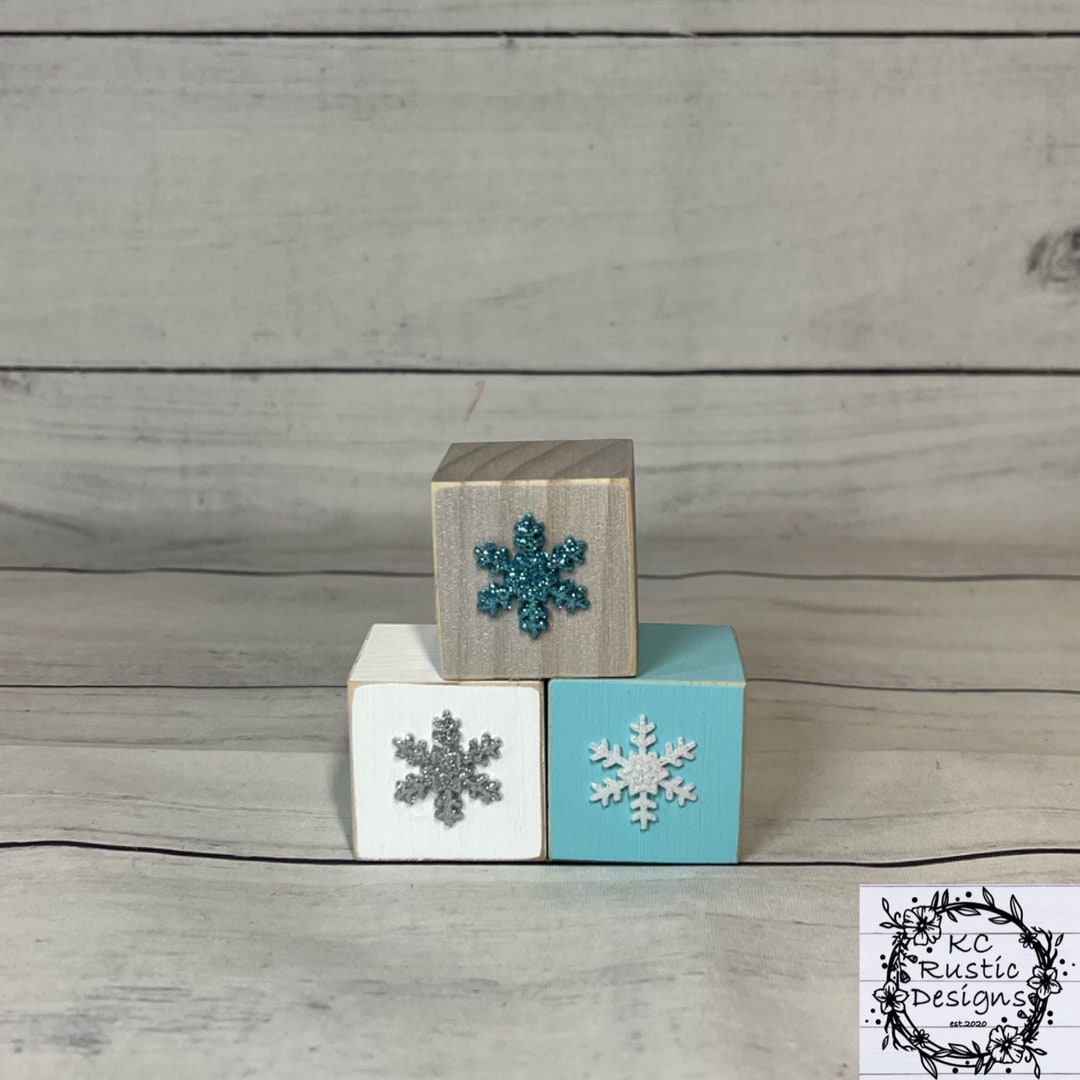 Snowflake Mini Wood Blocks/ Tiered Tray Decor/ Christmas Decor ...