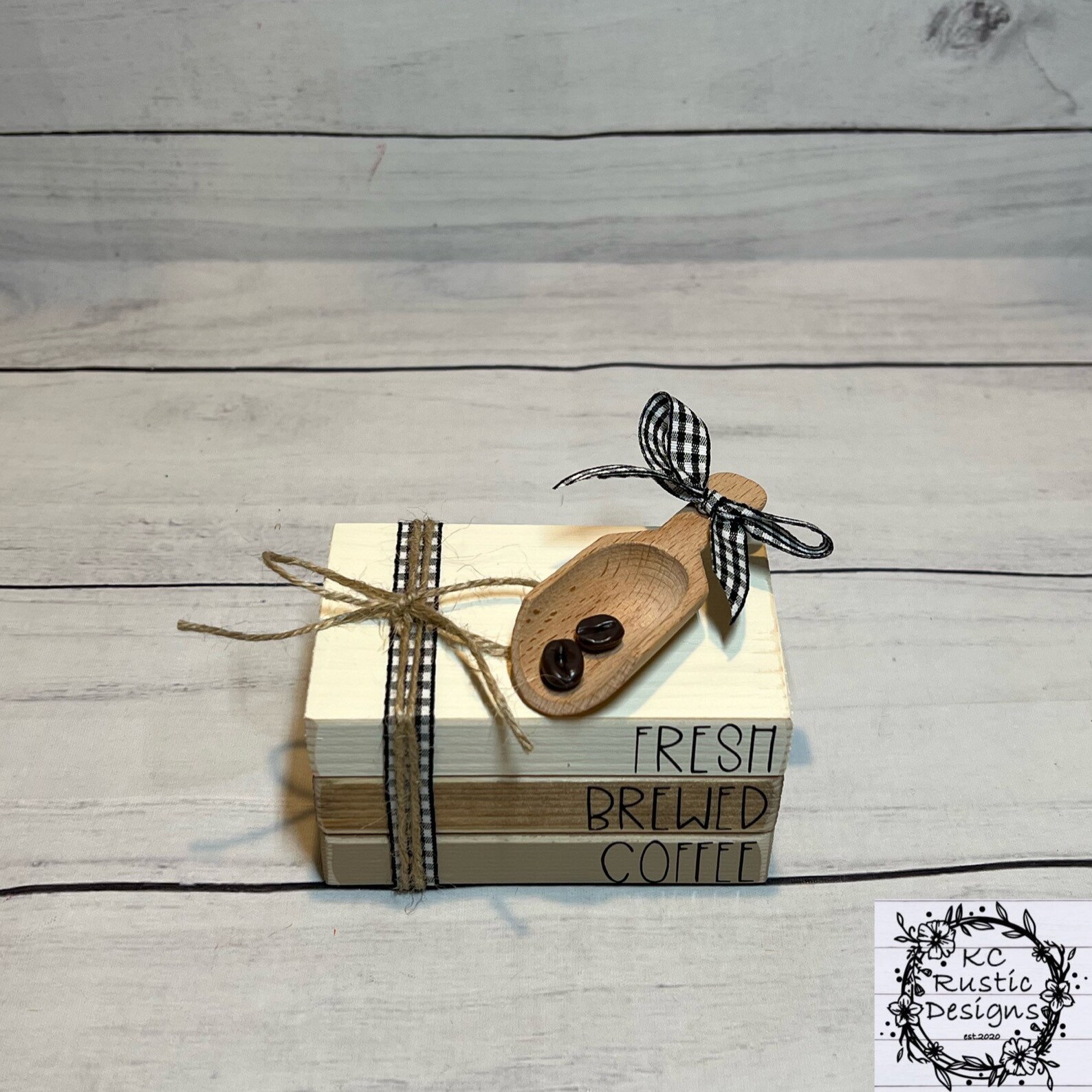 Coffee Mini Wood Book Stack With Scoop/ Coffee Decor/ Book | Etsy