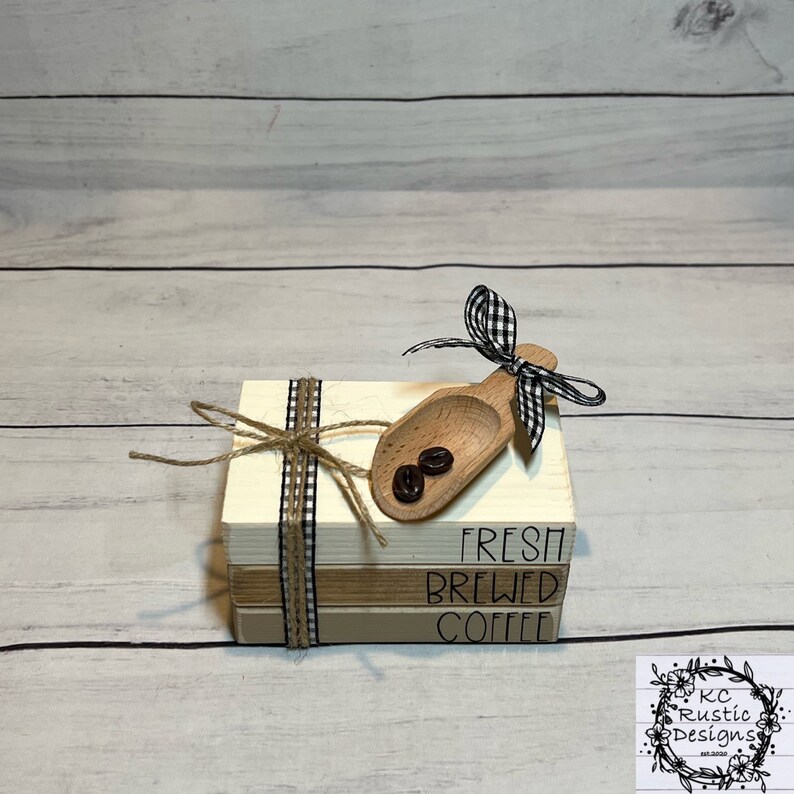 Coffee Mini Wood Book Stack With Scoop/ Coffee Decor/ Book Bundle ...