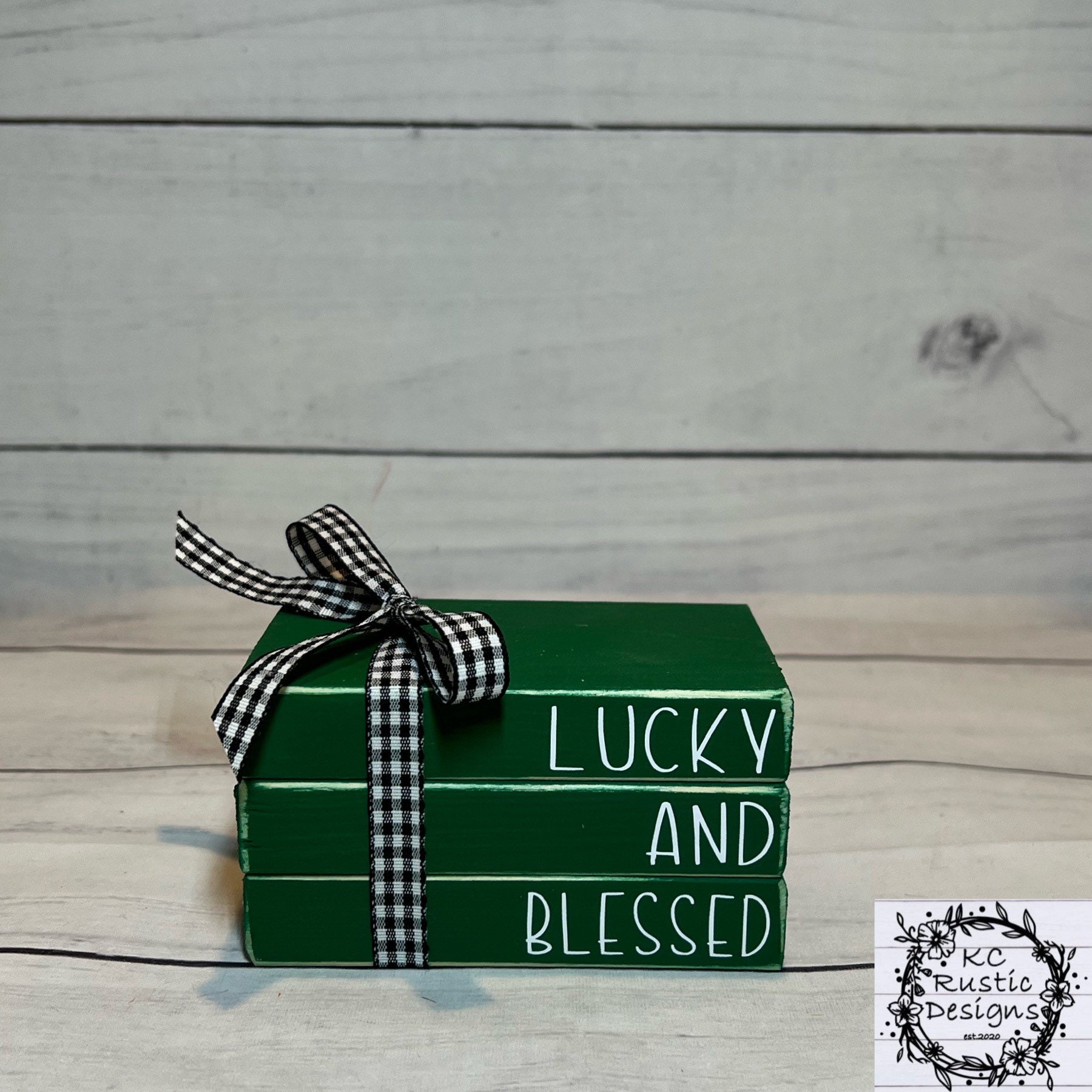 Lucky and Blessed Mini Wood Book Stack/ Tiered Tray Decor/ St. Patrick ...