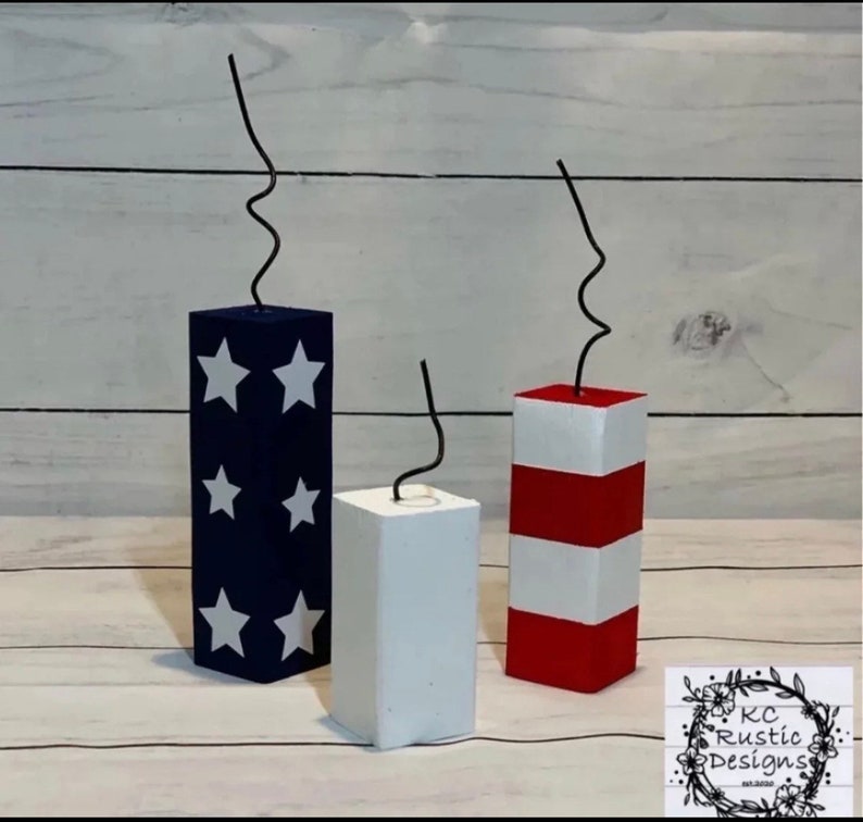 Wooden Firecrackers/ Tiered Tray Decor/ Wooden Fireworks/ Patriotic ...