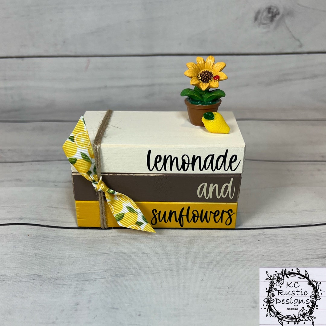 Lemonade and Sunflowers Mini Wood Book Stack/ Home Decor/ Wood Books ...