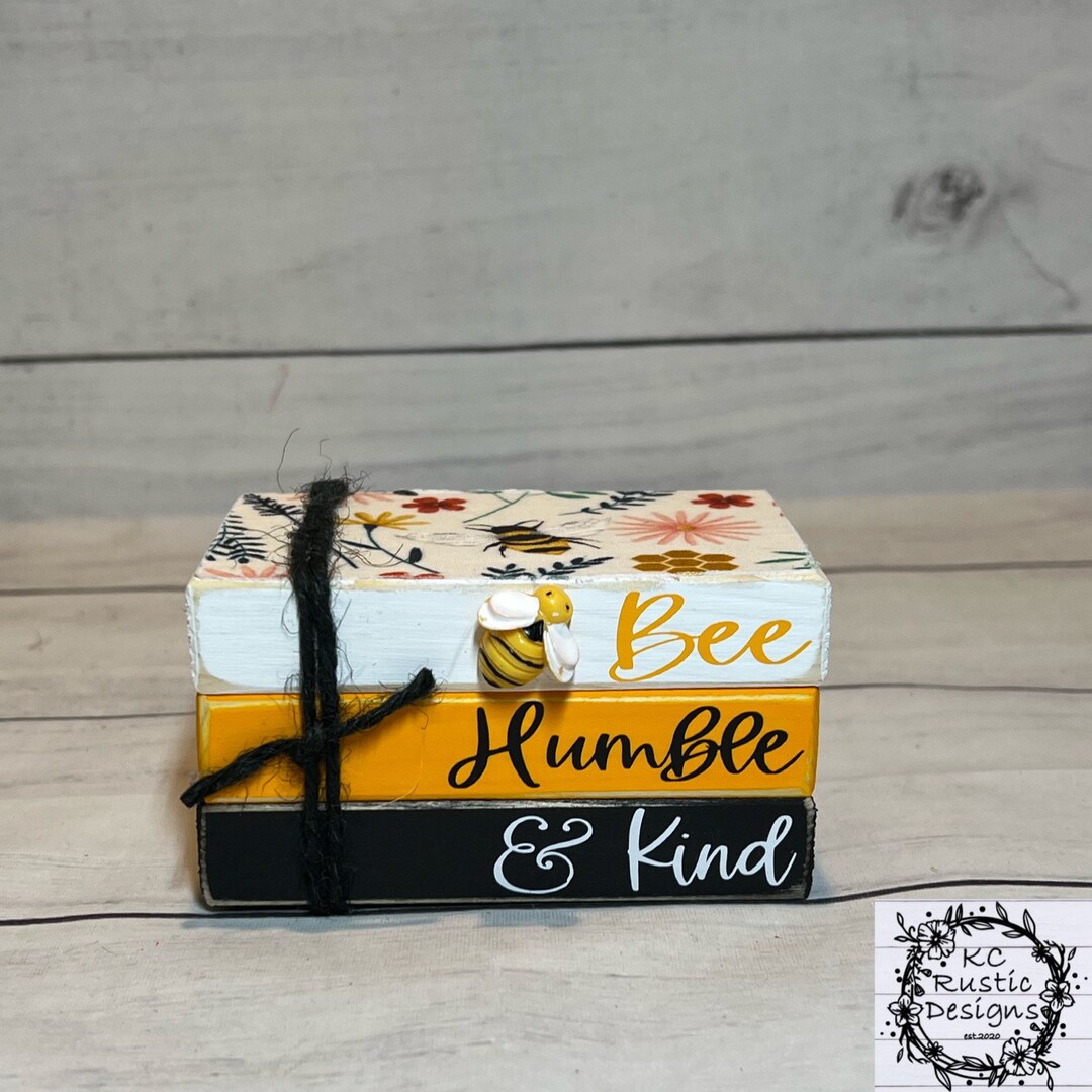 Bee Themed Mini Wood Book Stack/ Tiered Tray Decor/ Bee Decor/ Spring ...