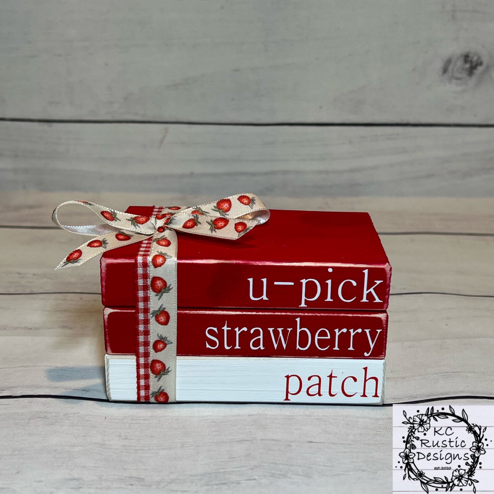 Strawberry Mini Wood Book Stack/ Tier Tray Decor/ Wood Books/ Farmhouse ...