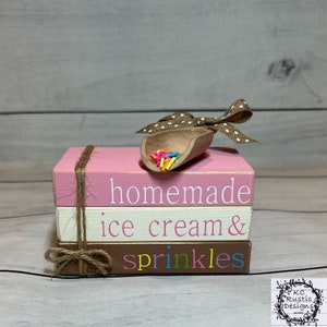 Ice Cream Mini Wood Book Stack With Scoop/ Sprinkles/ Ice Cream Tier ...