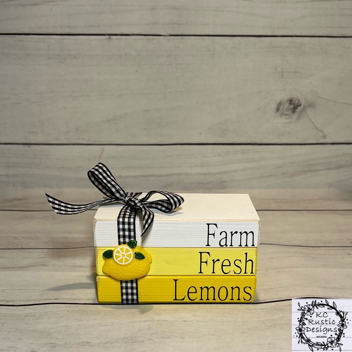 Farm Fresh Lemons Mini Wood Book Stack With Bucket/ Tier Tray Decor ...