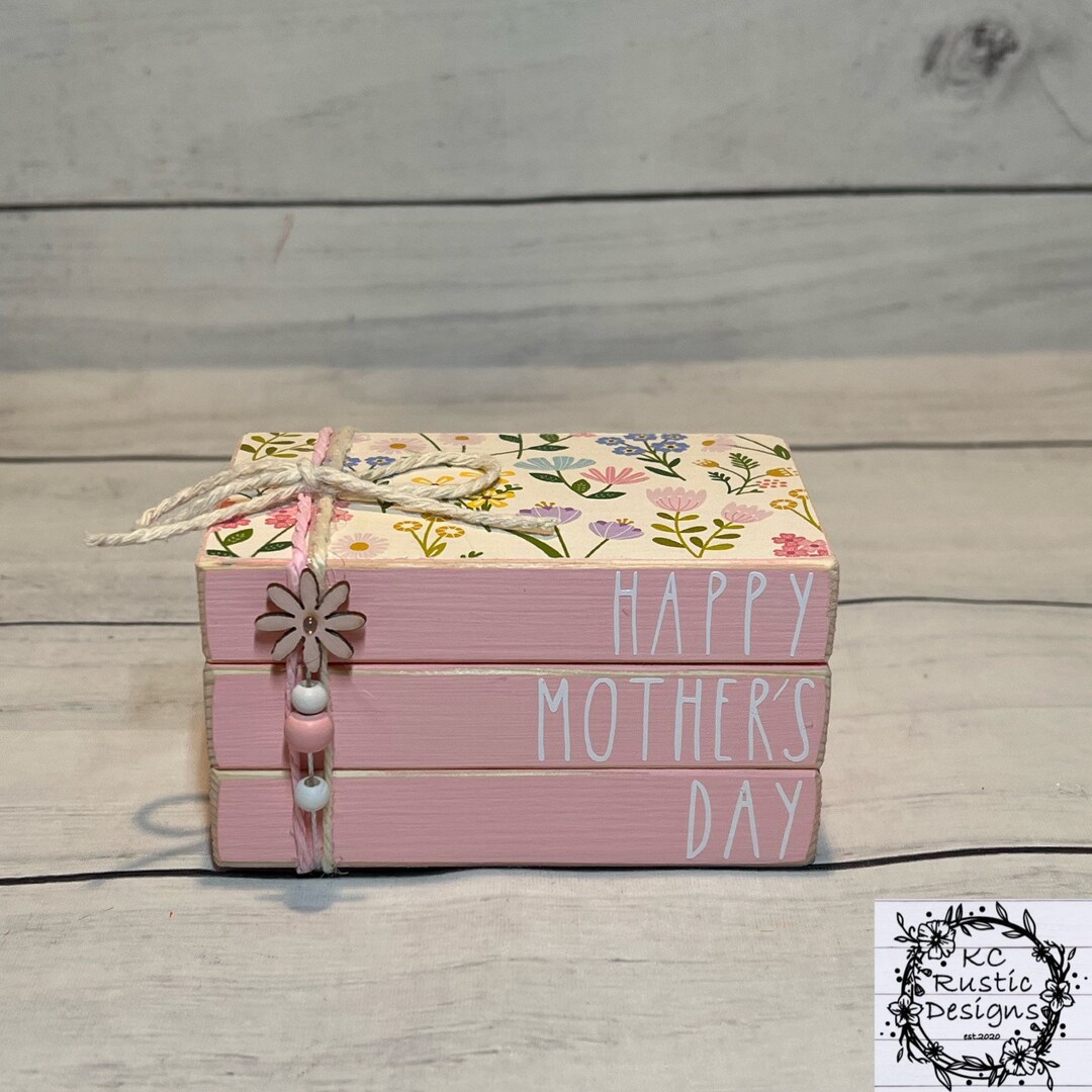 Mother’s Day Mini Wood Book Stack/ Tiered Tray Decor/ Mother’s Day Tier ...