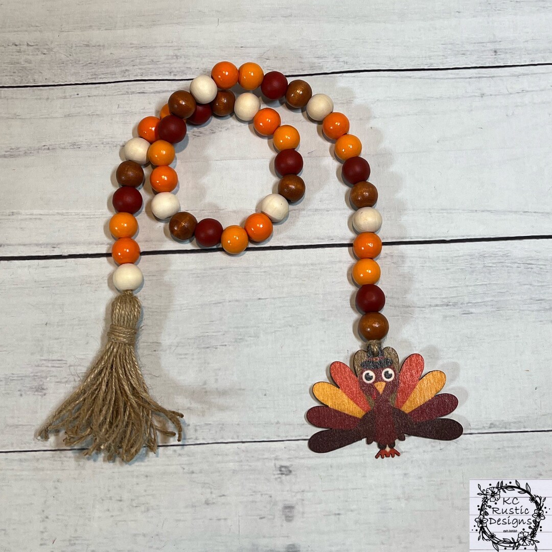 Thanksgiving Wood Beaded Garland/ Turkey Wood Garland/ Tier Tray Decor ...