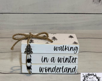 Farmhouse Mini Wood Book Stack, Snowflake Book Stack, Winter Wood Books ...