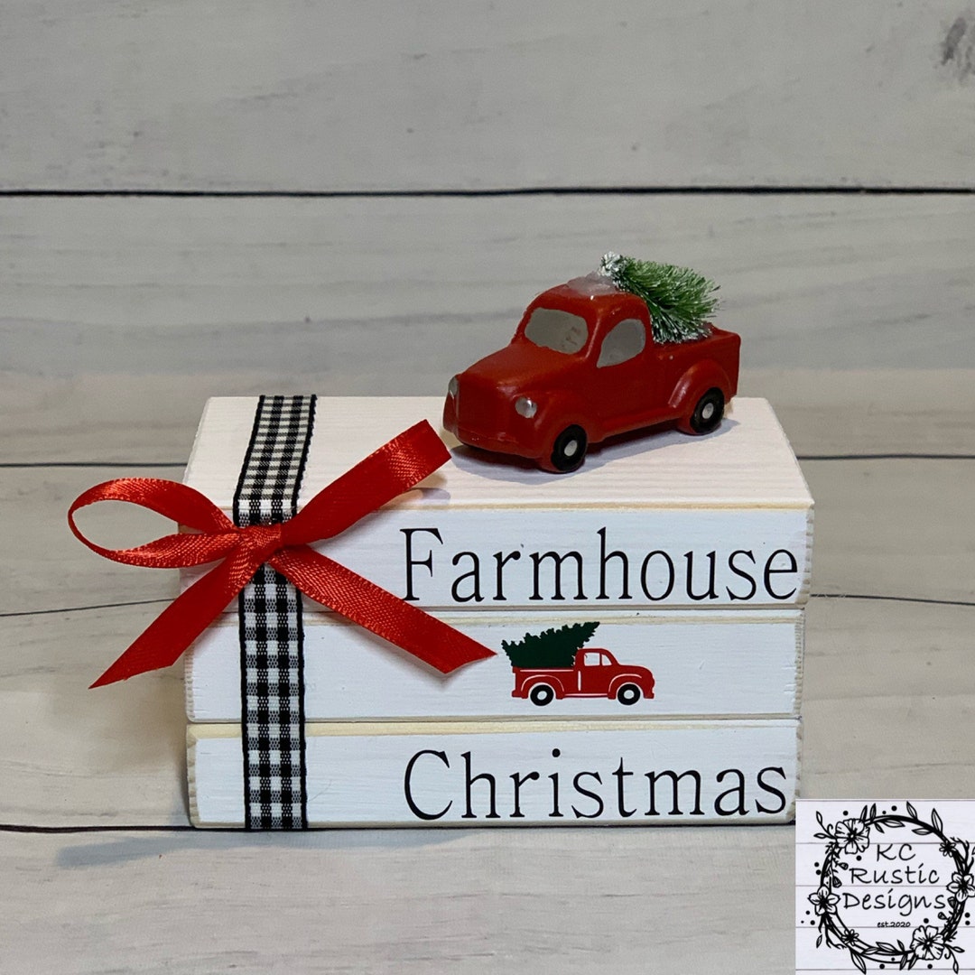 Christmas Mini Wood Book Stack/ Farmhouse Christmas/ Tiered Tray Decor ...