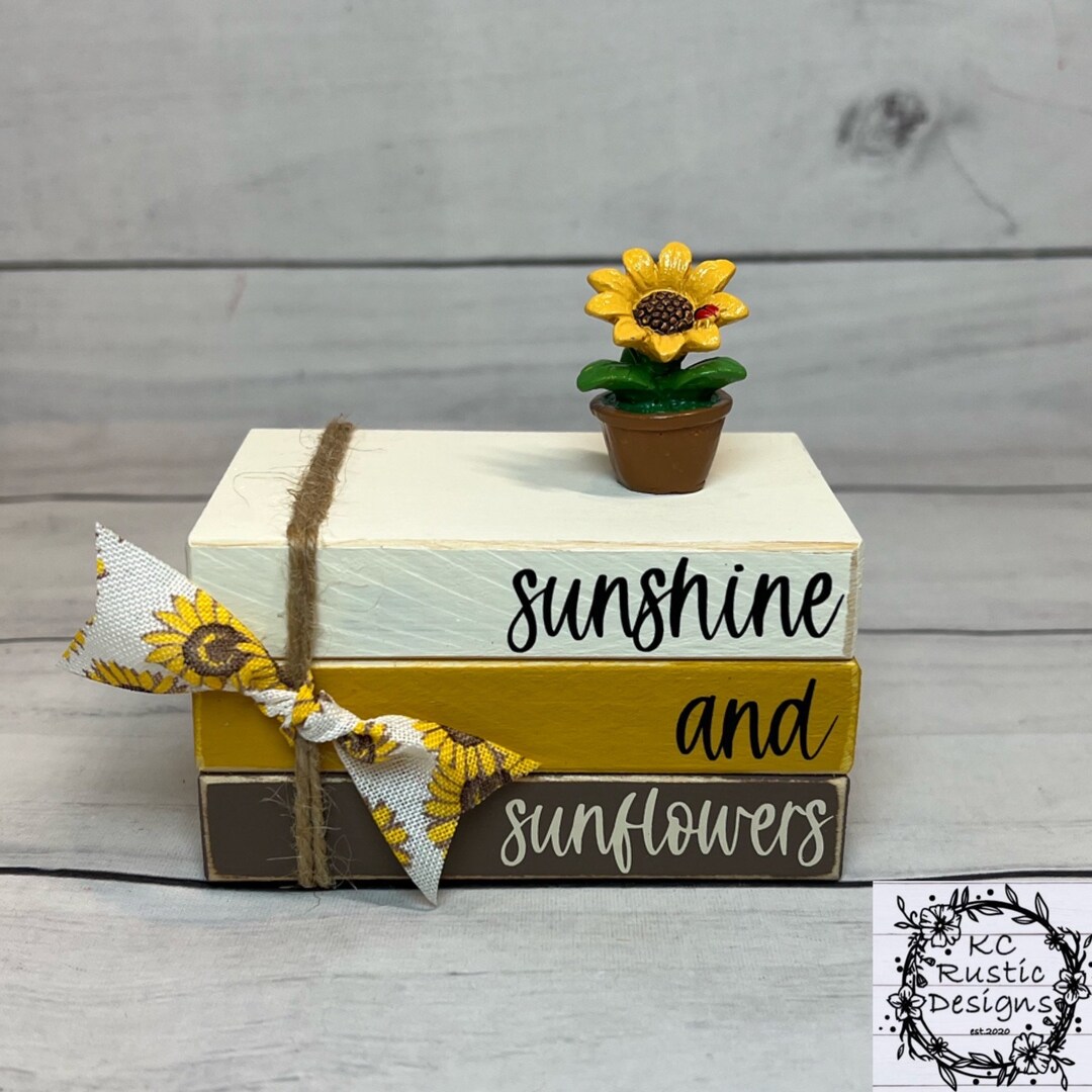 Sunflower Mini Wood Book Stack/ Home Decor/ Wood Books/ Tier Tray Decor ...