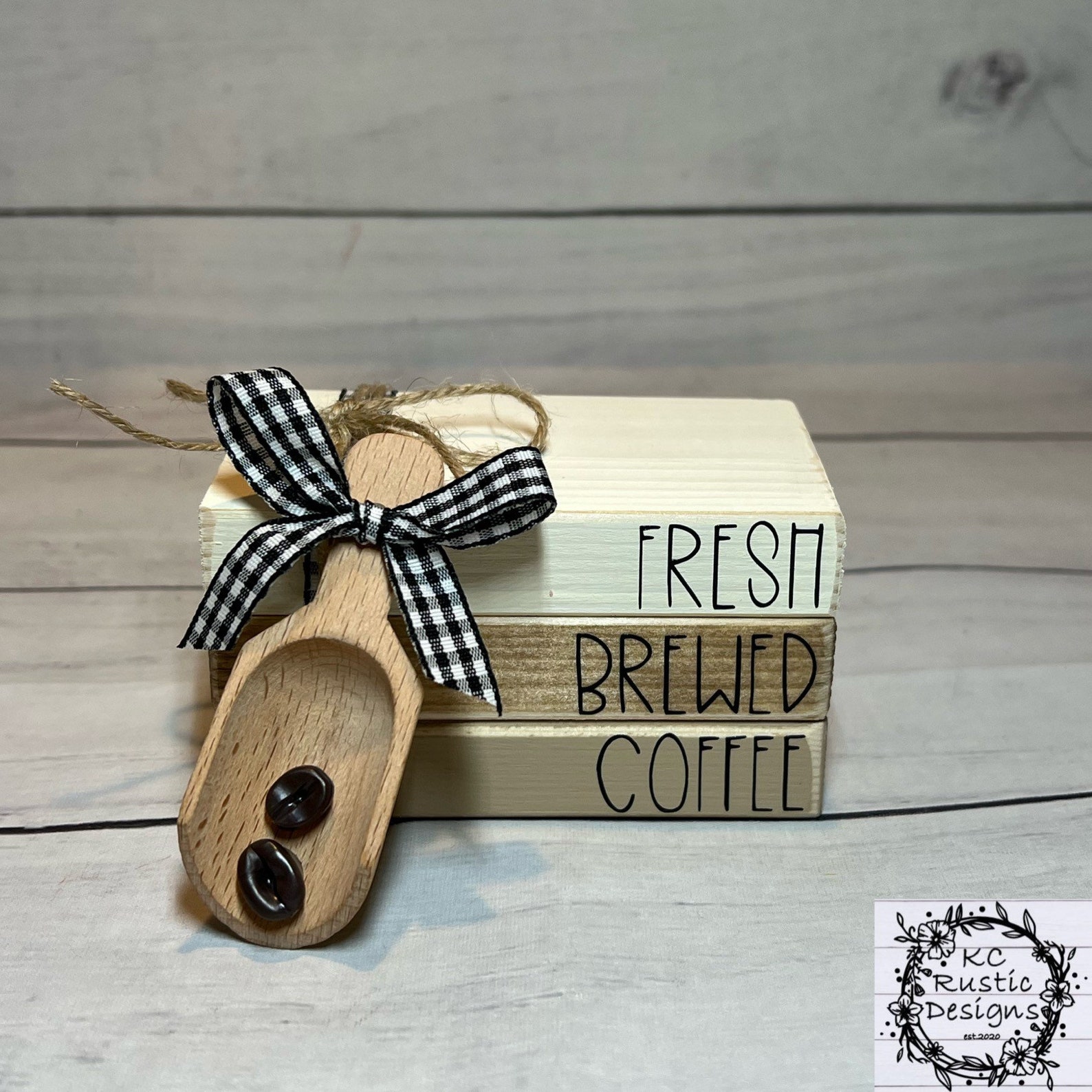 Coffee Mini Wood Book Stack With Scoop/ Coffee Decor/ Book - Etsy