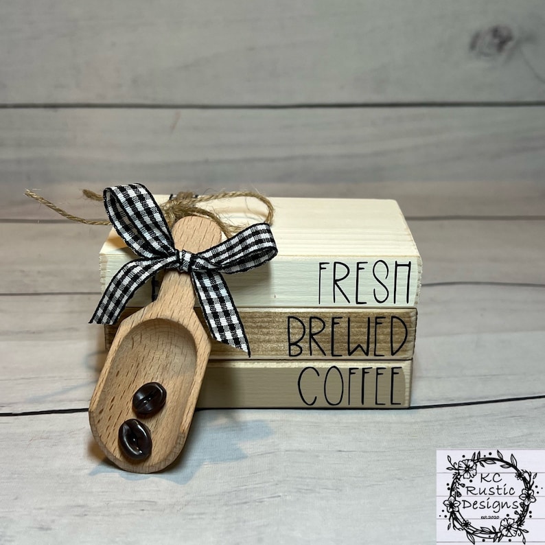 Coffee Mini Wood Book Stack With Scoop/ Coffee Decor/ Book Bundle ...