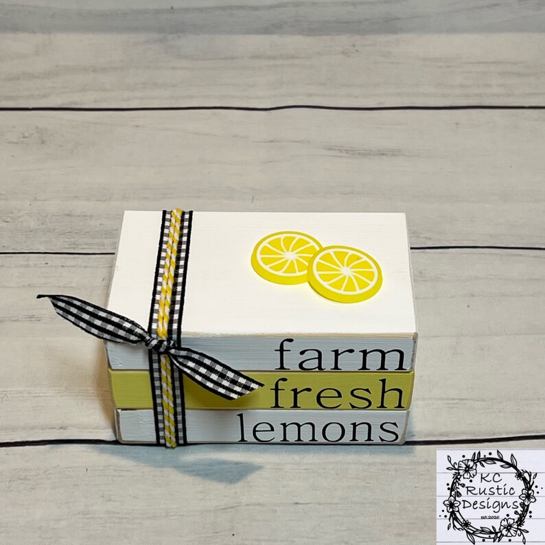 Lemon Mini Wood Book Stack/ Lemonade Decor/ Tier Tray Decor/ - Etsy