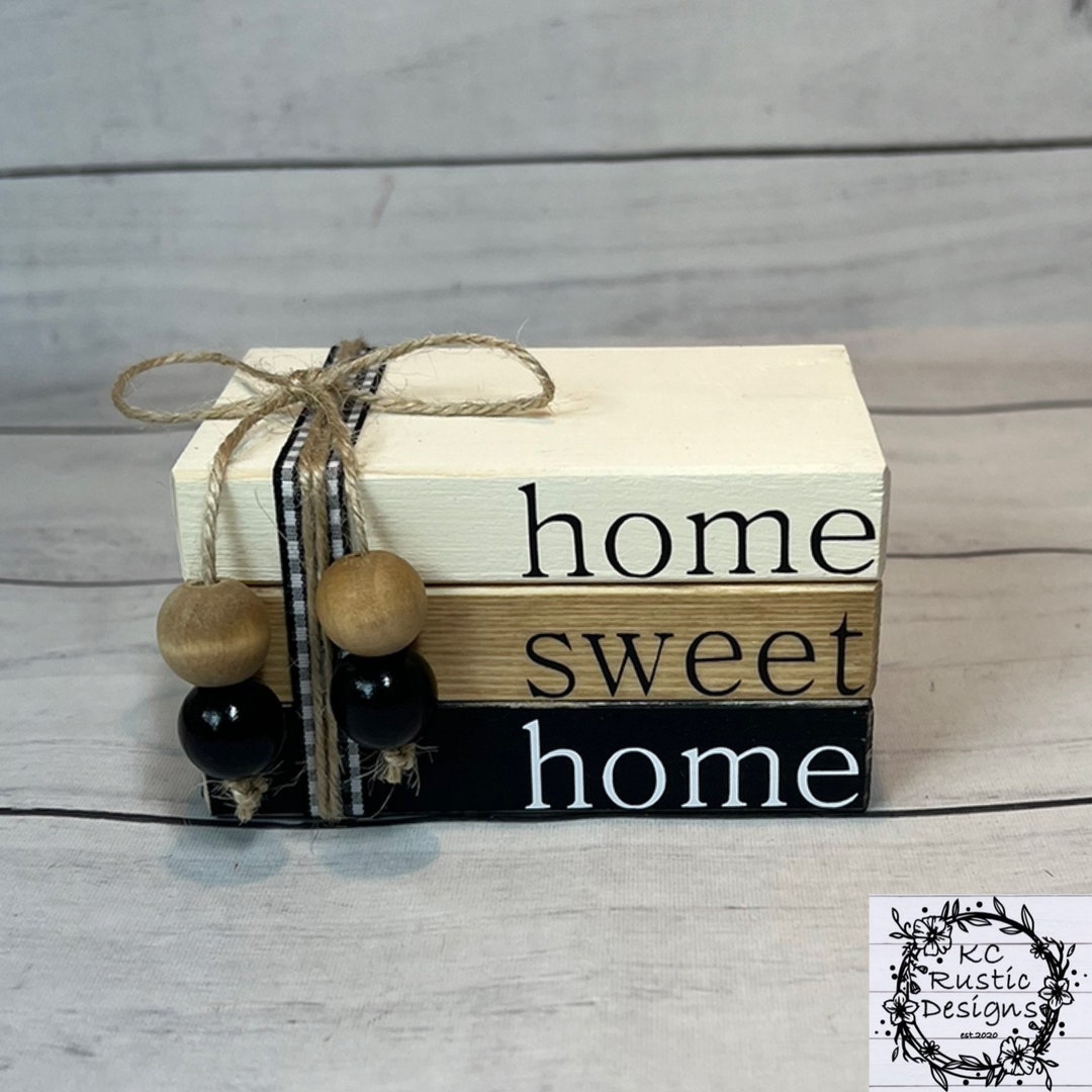 Farmhouse Wood Book Stack/ Home Sweet Home/ Book Bundle/ Tiered Tray ...